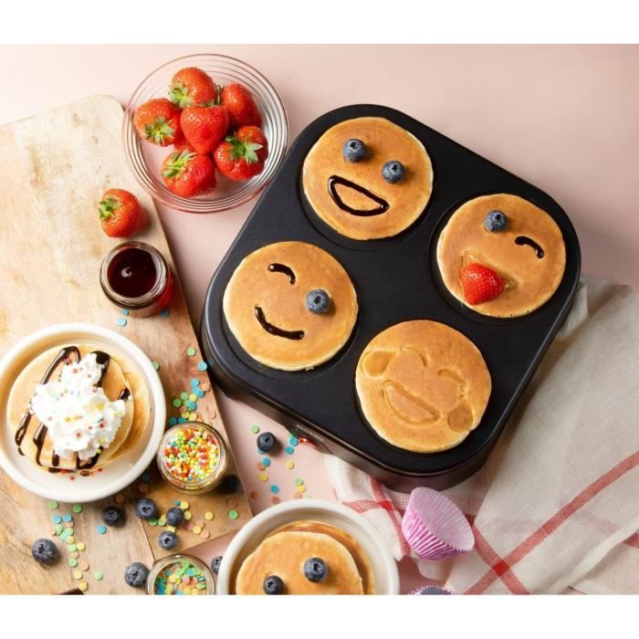Crépière DOMO - 4 crêpes - Motifs EMOJI - revêtement anti-adhésif - 600w - l31 x L34 x h13 cm ...