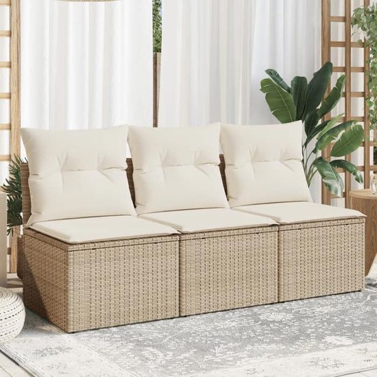 BEAU Sofa de balcon - Canapé de jardin avec coussins - 3 places - beige ...