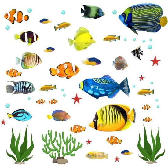2 Stickers Muraux Poissons Tropicaux Sous La Mer Stickers Muraux ...