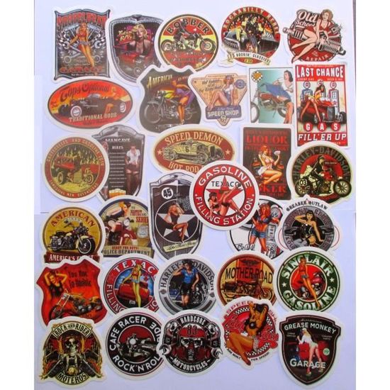 Autocollants - Texaco - Lot de 31 - Pin-up - Moto - Garage - Rock'n ...