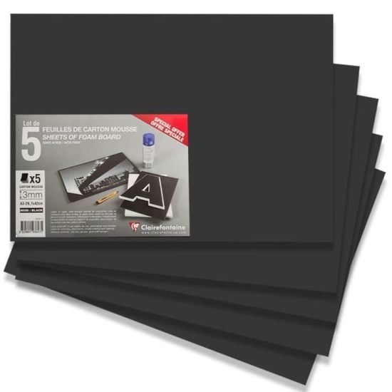 Cartons plume A3 - Noir - 5 planches - 3 mm - Idéal pour travaux graphiques et beaux-arts ...