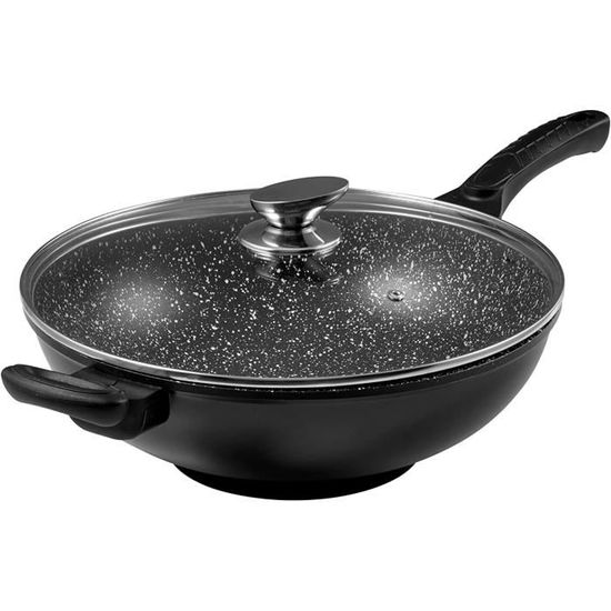 52885M - Wok 32 Cm "Façon Pierre" Avec Couvercle En Verre, Tous Feux ...