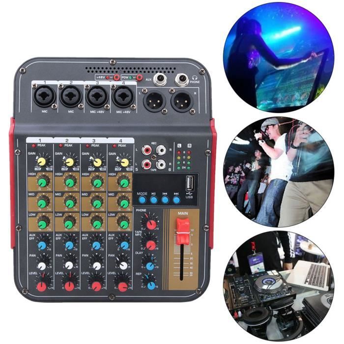 Akozon Mélangeur de son Table de mixage portable 4 canaux Système de ...