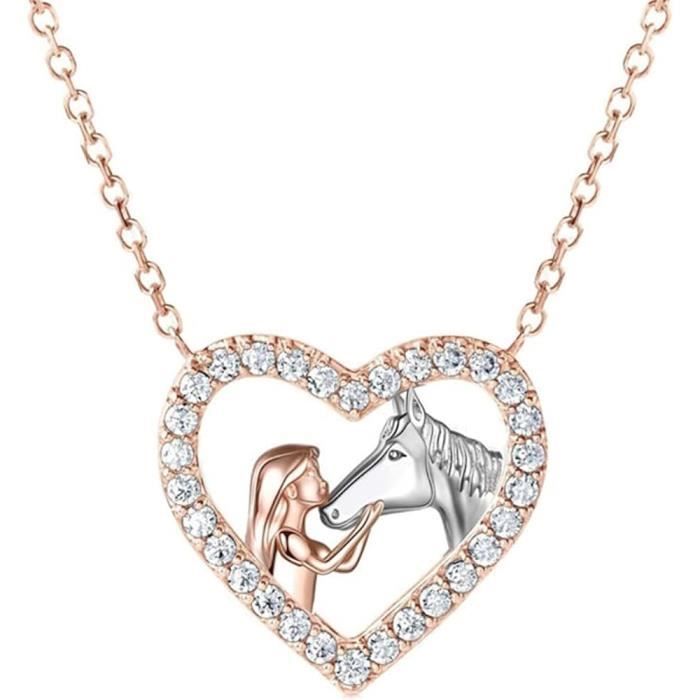 Collier Fille Et Cheval Pour Femme Et Fille Argent Coeur Pendentif ...