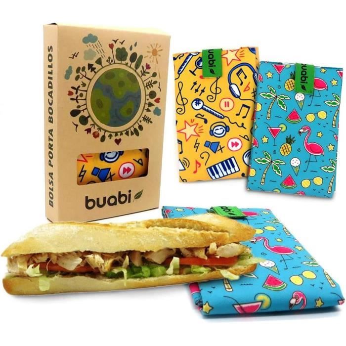 Sacs-repas réutilisable. Lot de 2 boîtes à goûter, sandwich, déjeuner ...