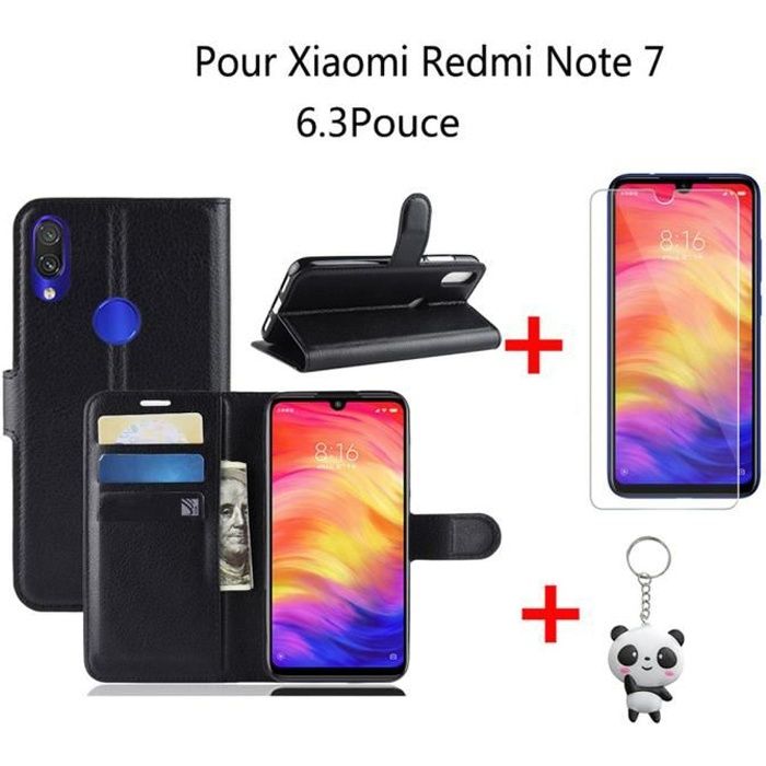 Housse Redmi Note 7 Coque Luxe Étui à rabat Housse + HD Verre Trempé ...