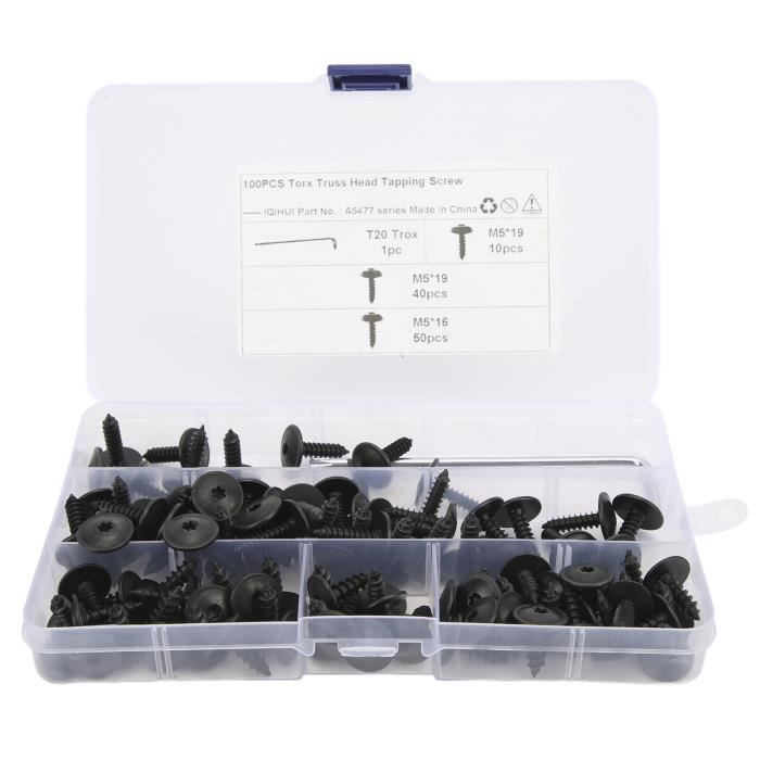 WEI vis autoperceuse 100 pièces garde-boue de voiture M5x16/19mm vis autotaraudeuses ensemble de ...