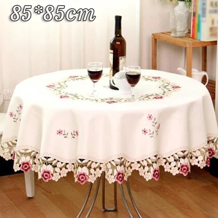 Nappe ronde - MOMOTOU - Rose brodée - 85x85 CM - Lavable - Tissu ...