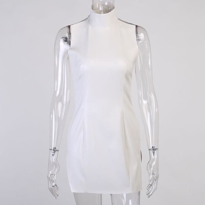 Robe En Cuir à Manches Longues Col Roulé Dos Creux Type White