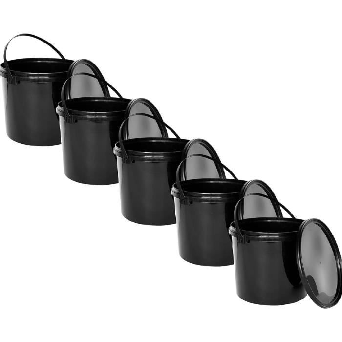 Seau plastique alimentaire-NIPTER-rond avec couvercle-10l-Noir- Lot de ...