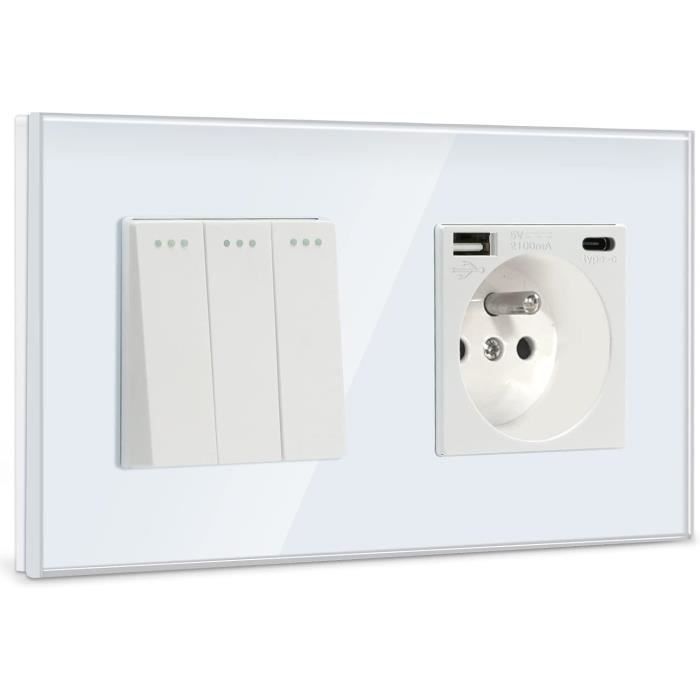 Interrupteur Avec Prise Murale Usb Et 1 Type C Blanc,3 Gang 1 Voie ...