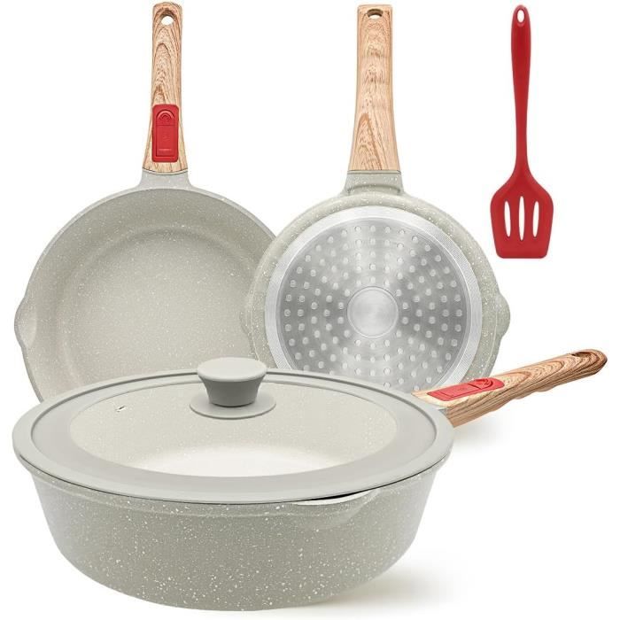 Set De Poêles 20-24-28 Cm, Set De 5 Poêles À Frire Antiadhésive Avec Poignée Amovible Avec ...