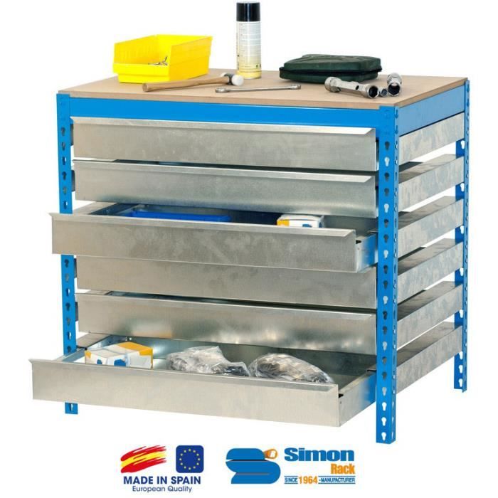 Kit Etabli avec tiroirs 840x1200x750mm BT-5 BOX6 1200 BLEU/BOIS Simon Rack - Cdiscount Bricolage