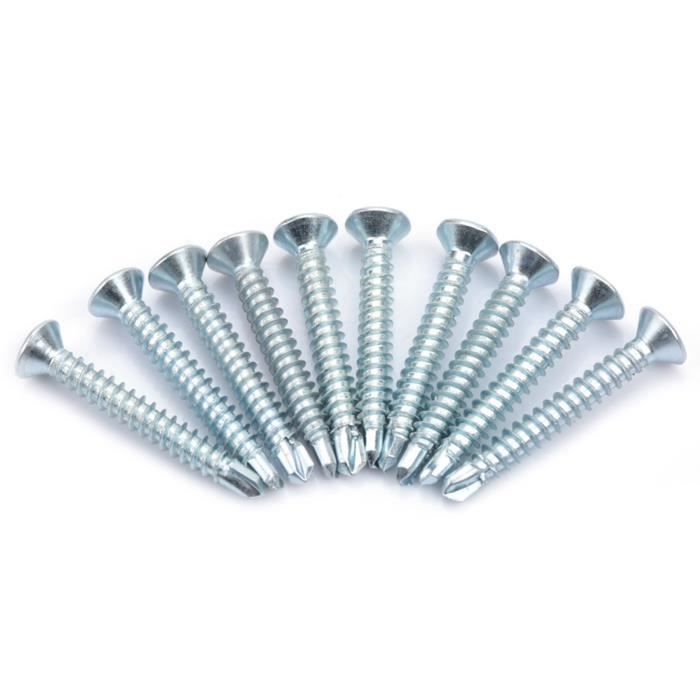 BOY 50 pièces M4.2 vis autotaraudeuses à tête plate autoperceuse ensemble de vis de forage (M4.2 ...