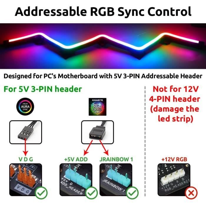 Neon Digital Rgb Led-Strip Combo-Set Bande Led Pc 400Mm Rgb 5-V-3-Pin ...
