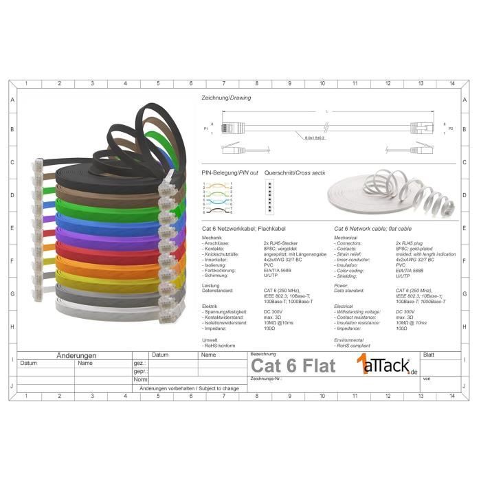 20m - Câble plat CAT6 Ethernet brun - 1 piece 10-100-1000 Mo-s Câble ...