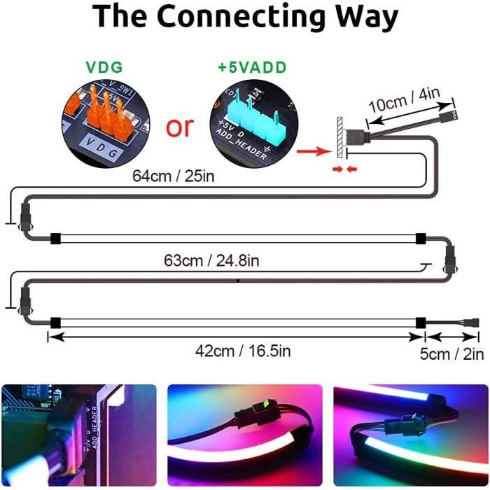 Neon Digital Rgb Led-Strip Combo-Set Bande Led Pc 400Mm Rgb 5-V-3-Pin ...