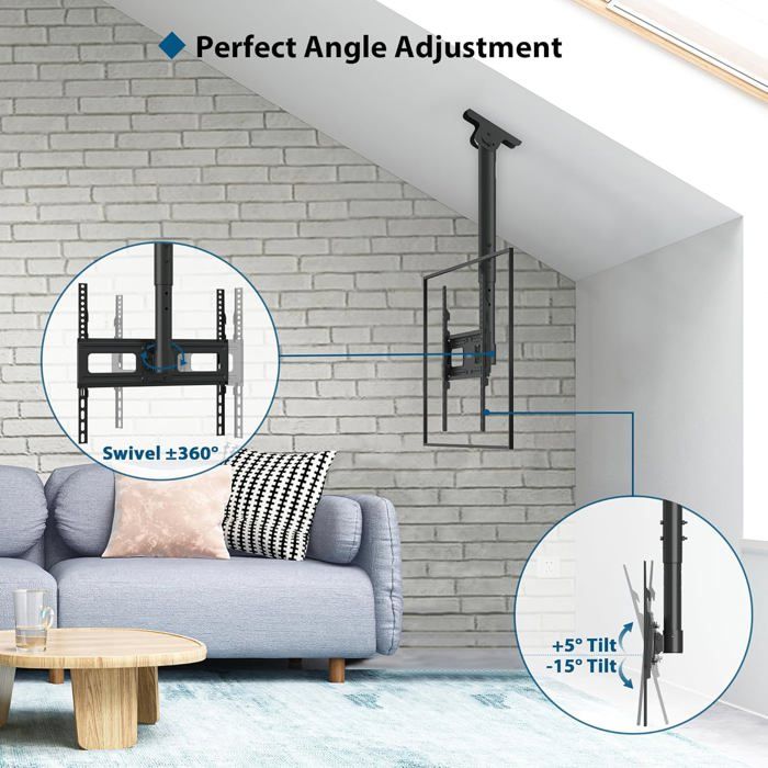 Support TV plafond inclinable - TURBIX - 26-65 pouces - Charge 45 kg ...