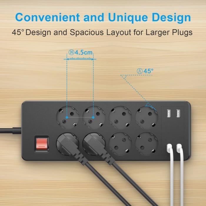 Multiprise Electrique USB 8 Prises,Prise Multiple avec Interrupteur ...