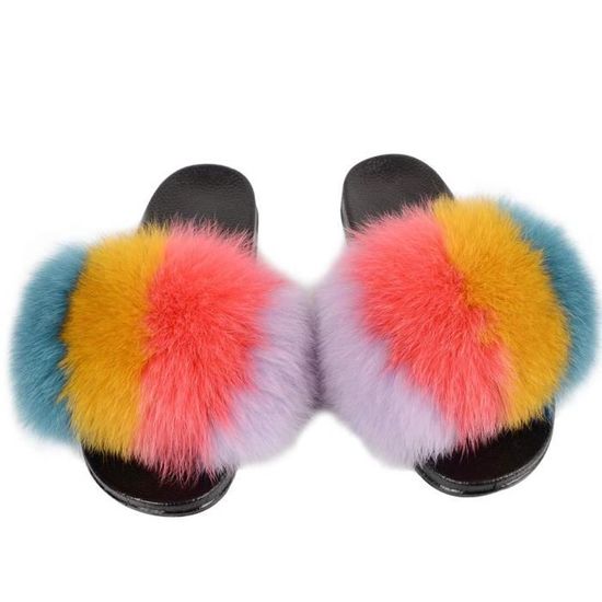 Chausson C6ACI Real Fox Fur Slides Slipper Sandal Fluffy Slides for ...
