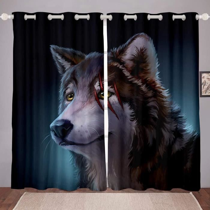 Rideaux occultants - motif loup - 80x200cm - pour chambre à coucher ...