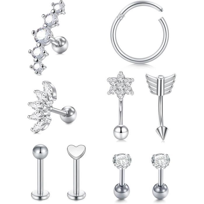 16G Cz & Palla & Rose Piercing Orecchio Trago Acciaio Inossidabile Stud ...