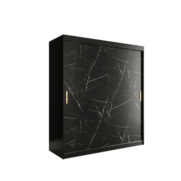 Armoire de Chambre MARMORO T Noir 180 avec 2 Portes Coulissantes ...