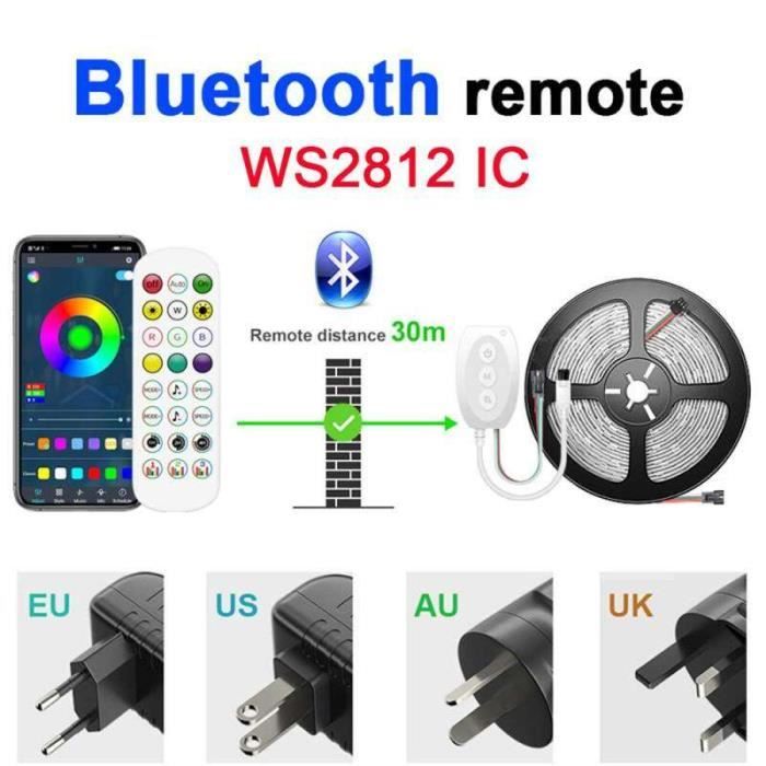 BANDE LED,Ws2812 Bluetooth 15m Bande Lumineuse LED RGB 5050 Bluetooth USB Flexible pour Chambre ...