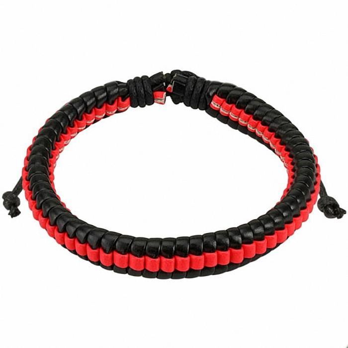 Bracelet homme cuir noir et rouge - Achat / Vente bracelet - gourmette ...