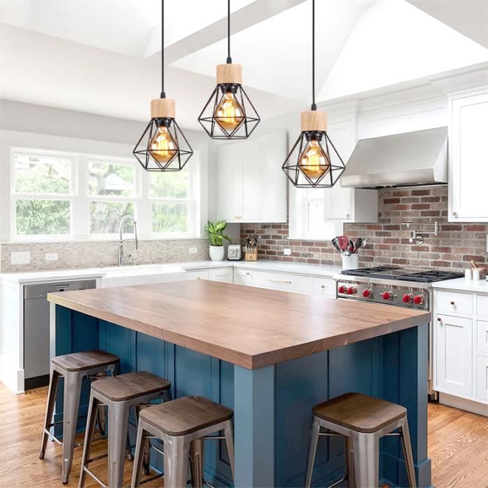 Kawoo Lustre Vintage Salon Blanc Lampe Suspension Lumiaire Industriel ...