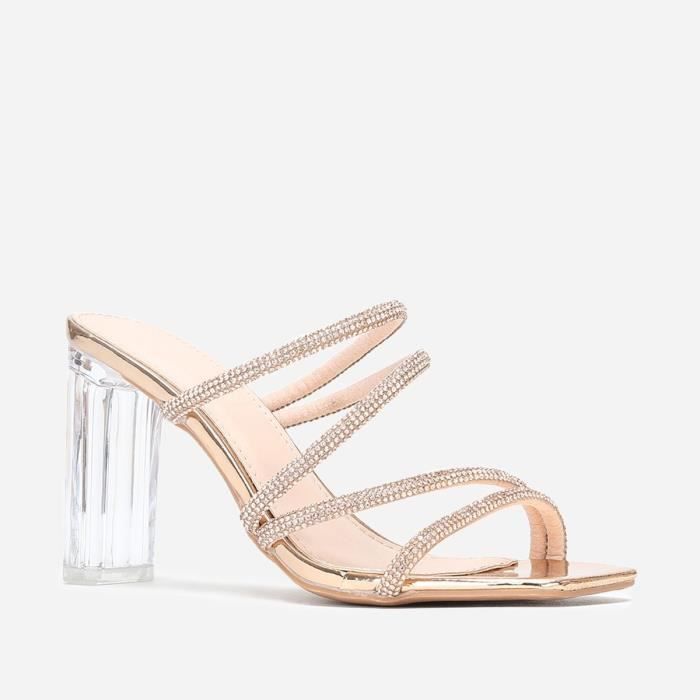 Mules rose doré à talon transparent et brides en strass Jaune - Cdiscount Chaussures