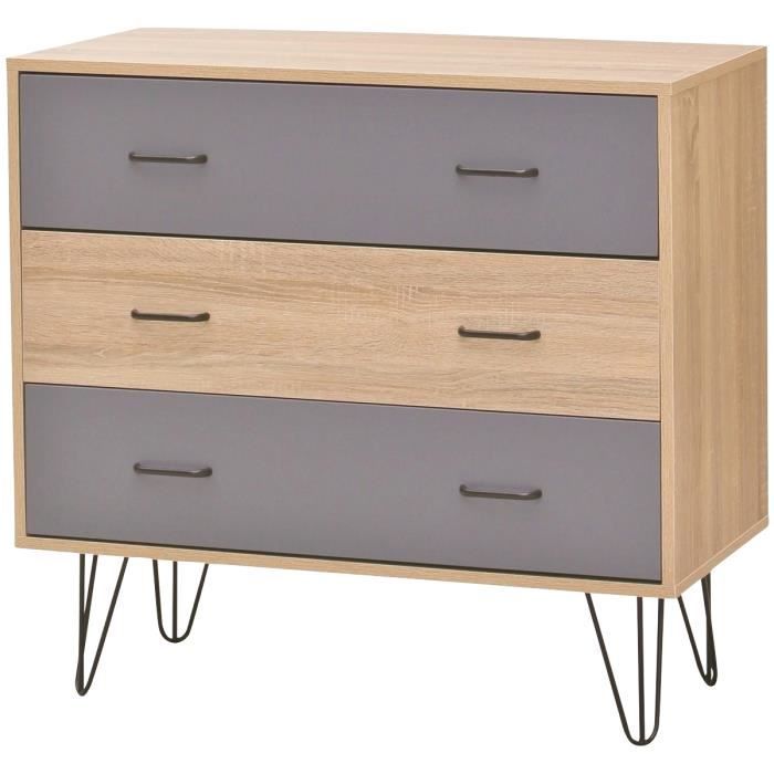 Meuble Commode 3 Tiroirs Design Loft Avec Pieds En Métal Bicolore ...