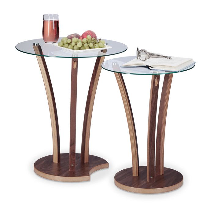Relaxdays 10021247 Table d'appoint ronde lot de 2 plateau en verre et ...