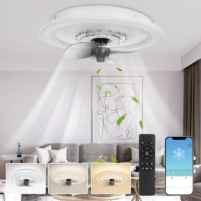 48W Ventilateur de plafond avec lumière LED Fan Plafonnier moderne ...
