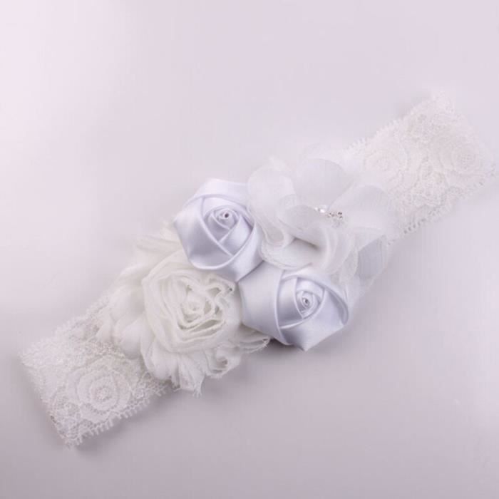 White -Bandeau Chic en dentelle pour bébé fille, mélange de 4 fleurs ...