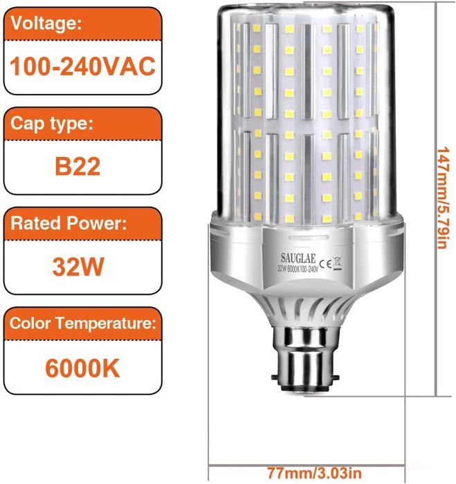 Ampoules LED 32W, Équivalent 260W Ampoule Incandescente, 3600Lm, 6000K Blanc Froid, Ampoules à ...