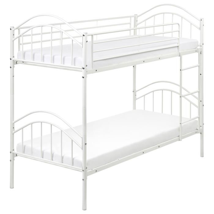 Lit superposé Métal CHARTRES 90 x 200 cm Blanc - Cdiscount Maison