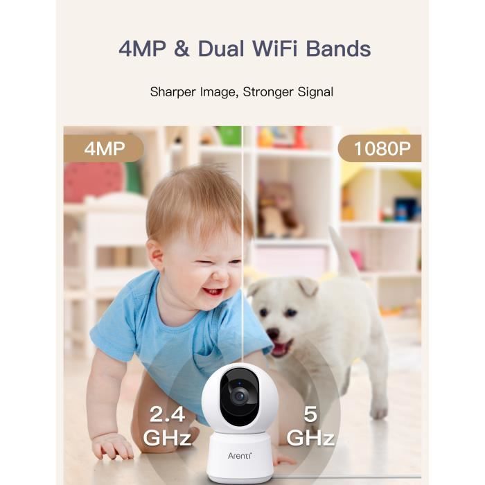 Arenti P2Q - 4MP/2,5K Ultra-HD Caméra IP de Surveillance Intérieure ...