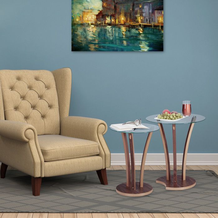 Relaxdays 10021247 Table d'appoint ronde lot de 2 plateau en verre et ...