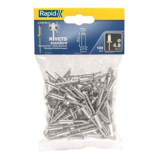 RAPID Rivets standards 4,8x16mm en aluminium - Cdiscount Bricolage