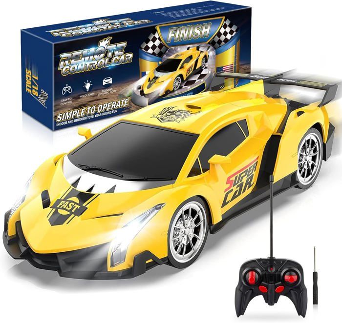 Jaune Voiture Télécommandée, 2,4GHz 1/18 Voiture de Course Enfant Jouet ...