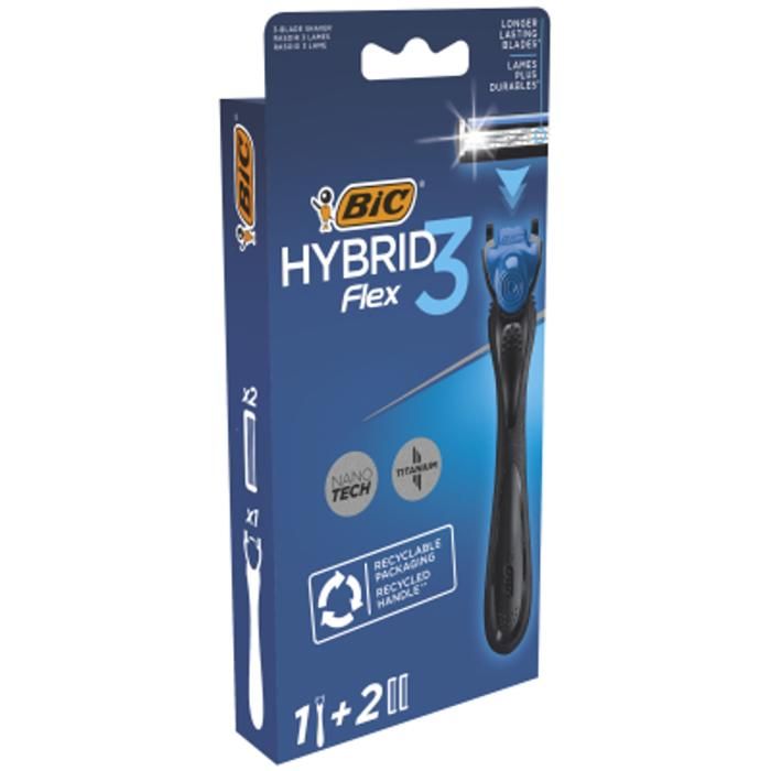 BIC - Rasoir homme jetable Hybrid Flex 3 lames + 2 recharges ...
