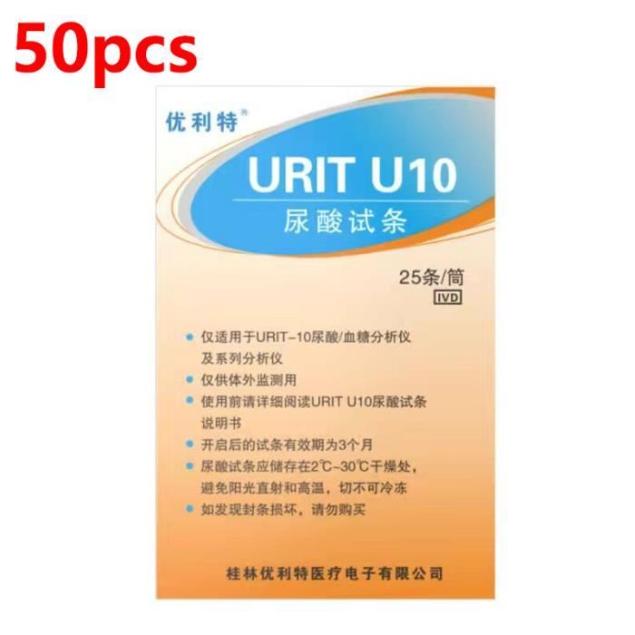 50 pièces-Analyseur de glycémie URIT 10 2 en 1, testeur'acide urique 30 ...