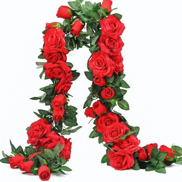 Guirlandes de roses artificielles en soie - Rouge - 2.2m - 10 fleurs ...
