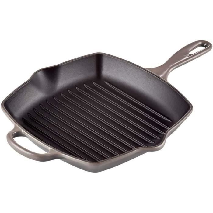 Le Creuset Skillet Gril en Fonte Émaillée, Carré, 26 cm, 2,86 kg, Flint ...