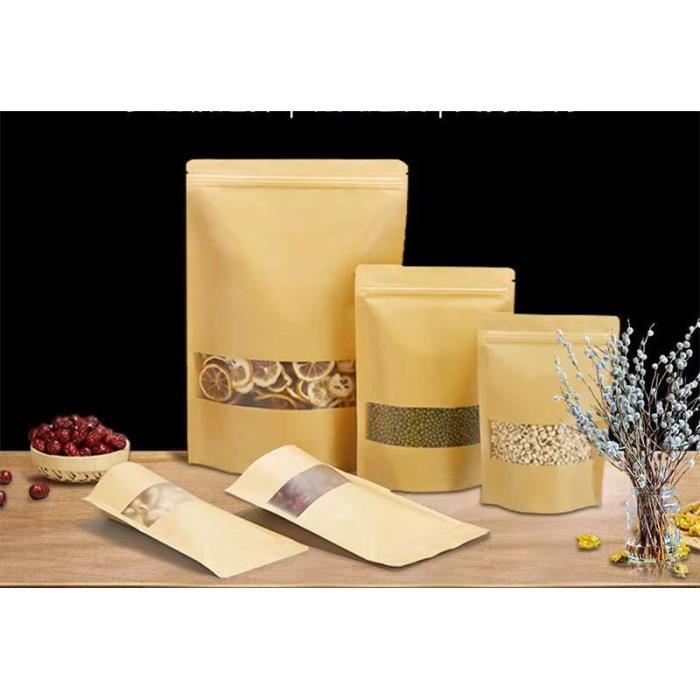 50 pcs Pochette Sac Sachets Zip en Papier,SAC ALIMENTAIRE, Kraft à ...