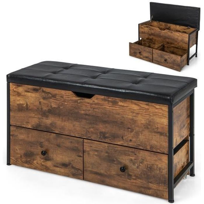 COSTWAY Banc de rangement, Coussin Rembourré en PU- 101 x 41 x 58 CM ...