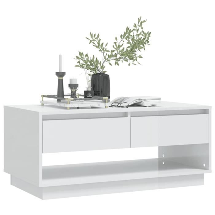 CESAR Table basse Blanc brillant 102,5x55x44 cm Aggloméré 7654048916477 ...