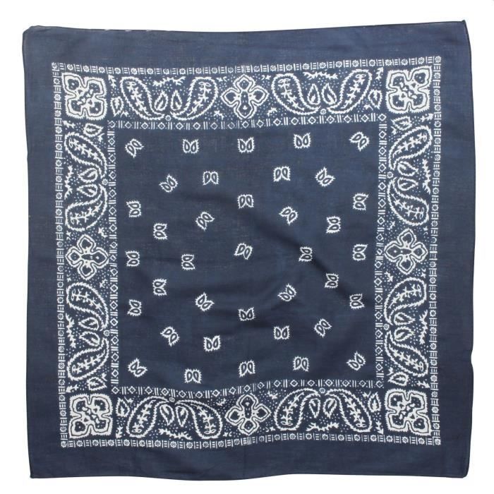 Écharpe bandana motif paisley 01 bleu-marine blanc foulard carré ...