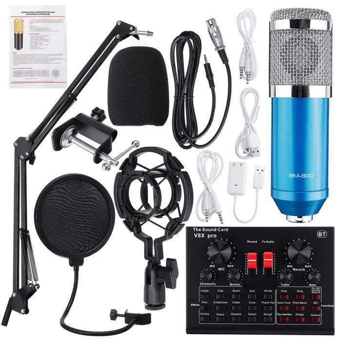 BM800 Microphone à Condensateur Kit Micro Studio Streaming + Suspension Bras Carte Son pour PC ...